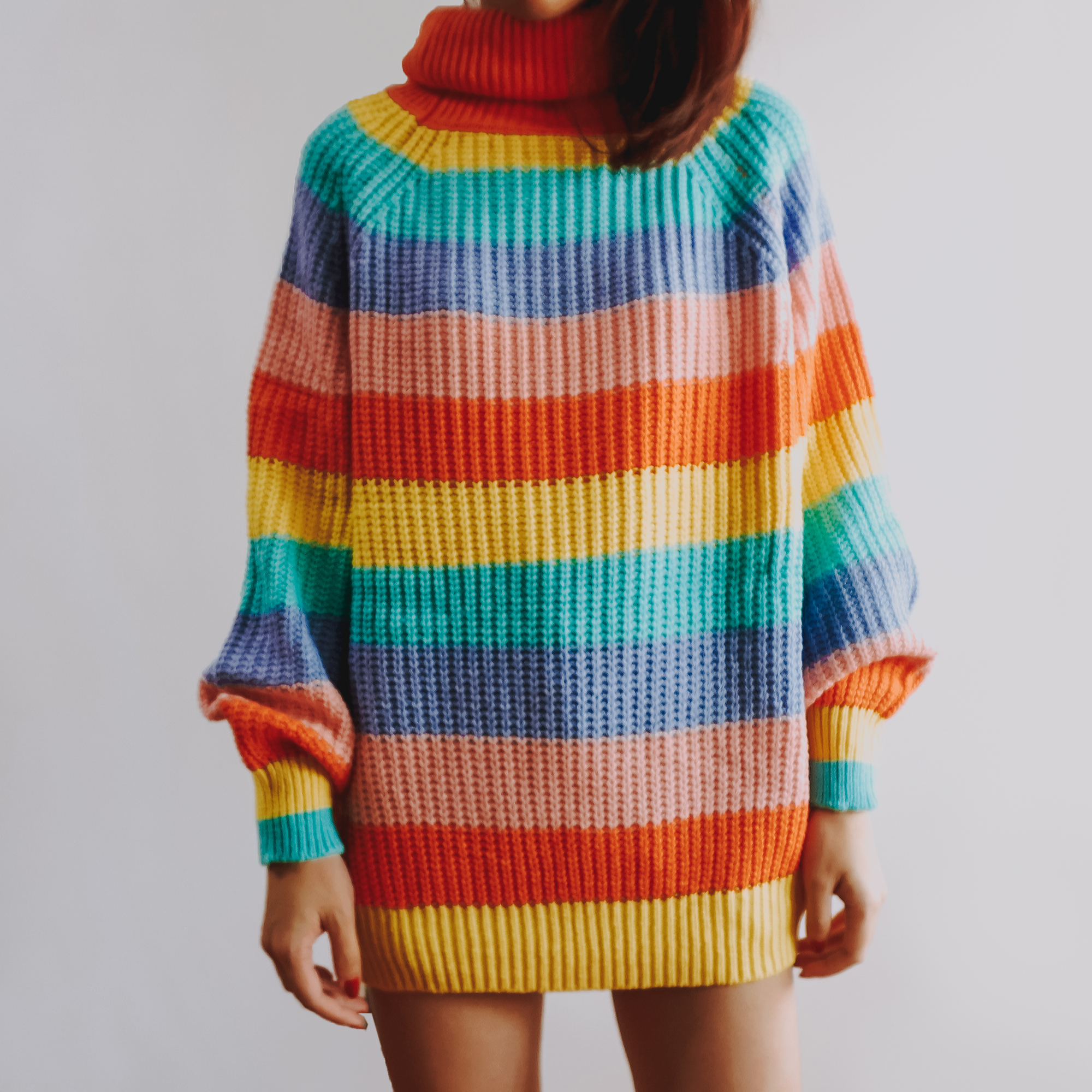 Pastel Turtleneck Stripe Sweater Rainbow · Megoosta Fashion · Free