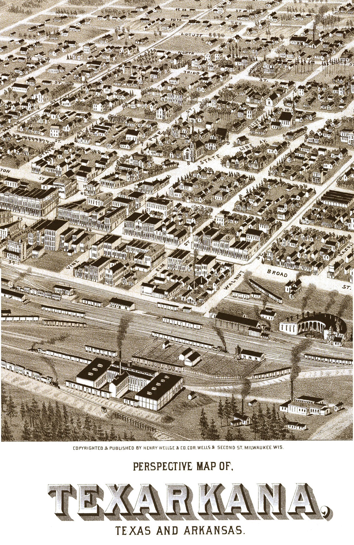 Texarkana, Arkansas and Texas in 1888 - Bird's Eye View, Aerial ...