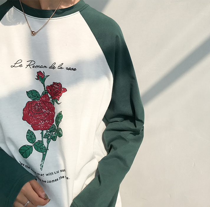 Retro Rose Printed Long Sleeve T-shirt on Storenvy