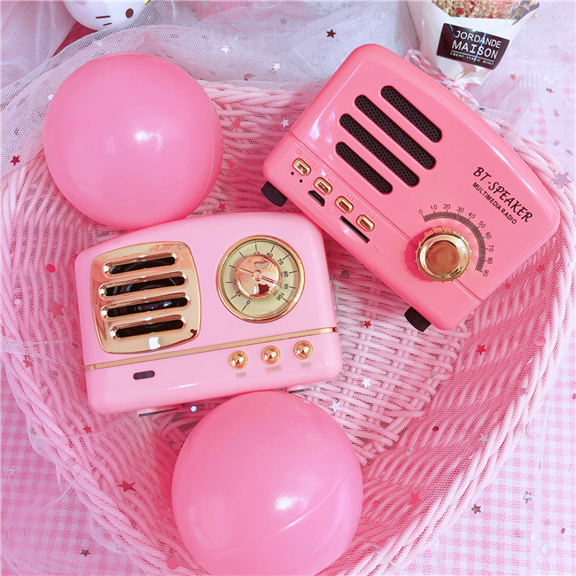 Retro fashion pink bluetooth speaker small stereo mini mobile phone ...