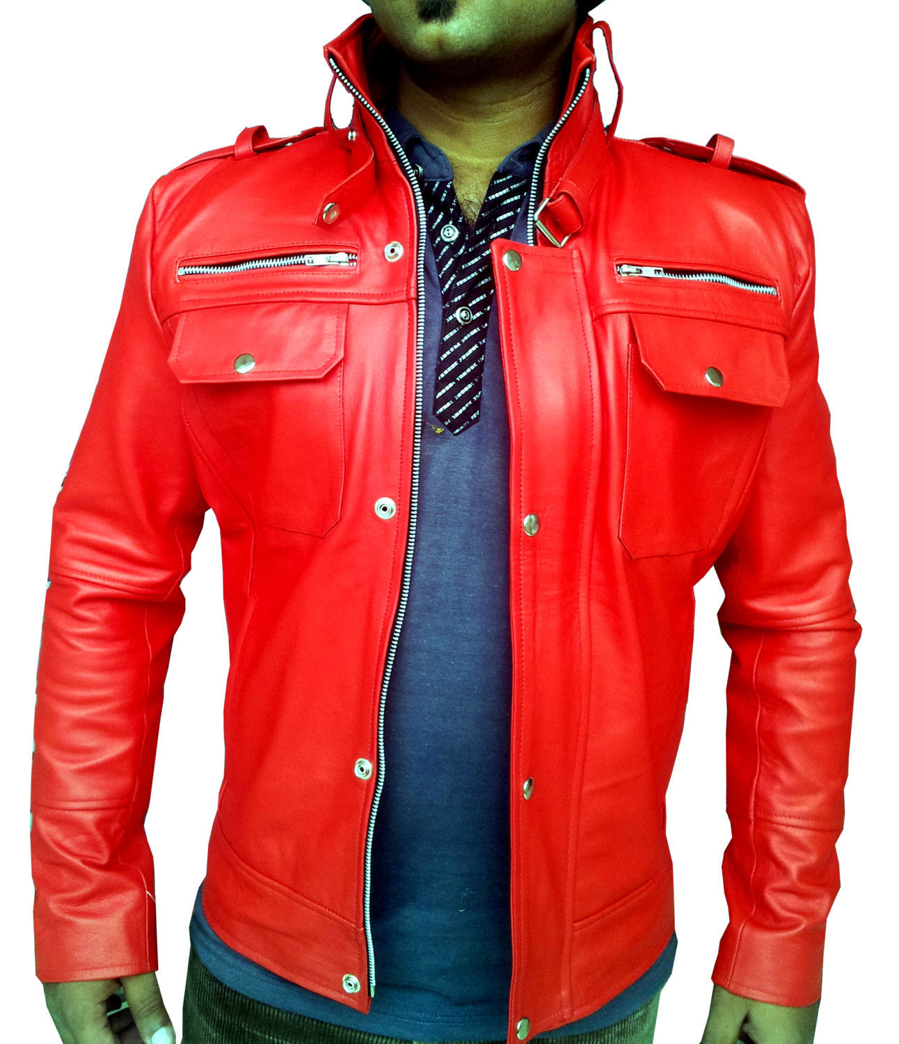 Handmade Red Jacket, Biker Leather jacket, Fashion Bomber Slimfit ...