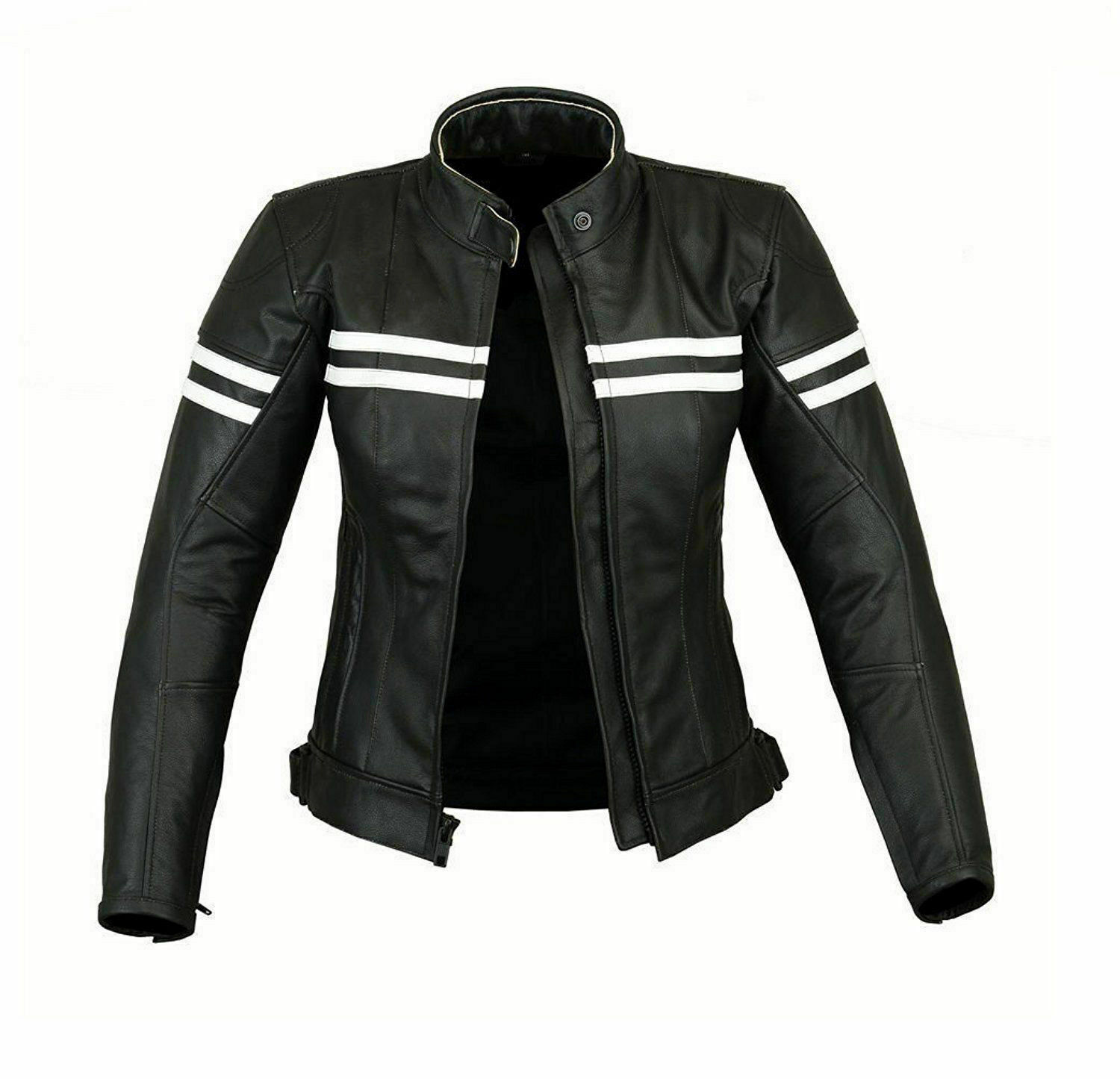 Womens/Ladies Motorcycle Waterproof Genuine Leather Jacket Motorbike CE ...