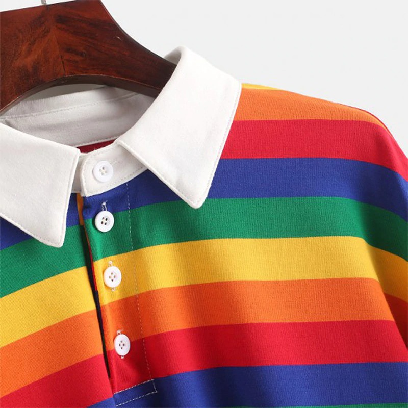FREE SHIPPING: Harajuku Cute Striped Long Sleeve Rainbow Color Polo ...